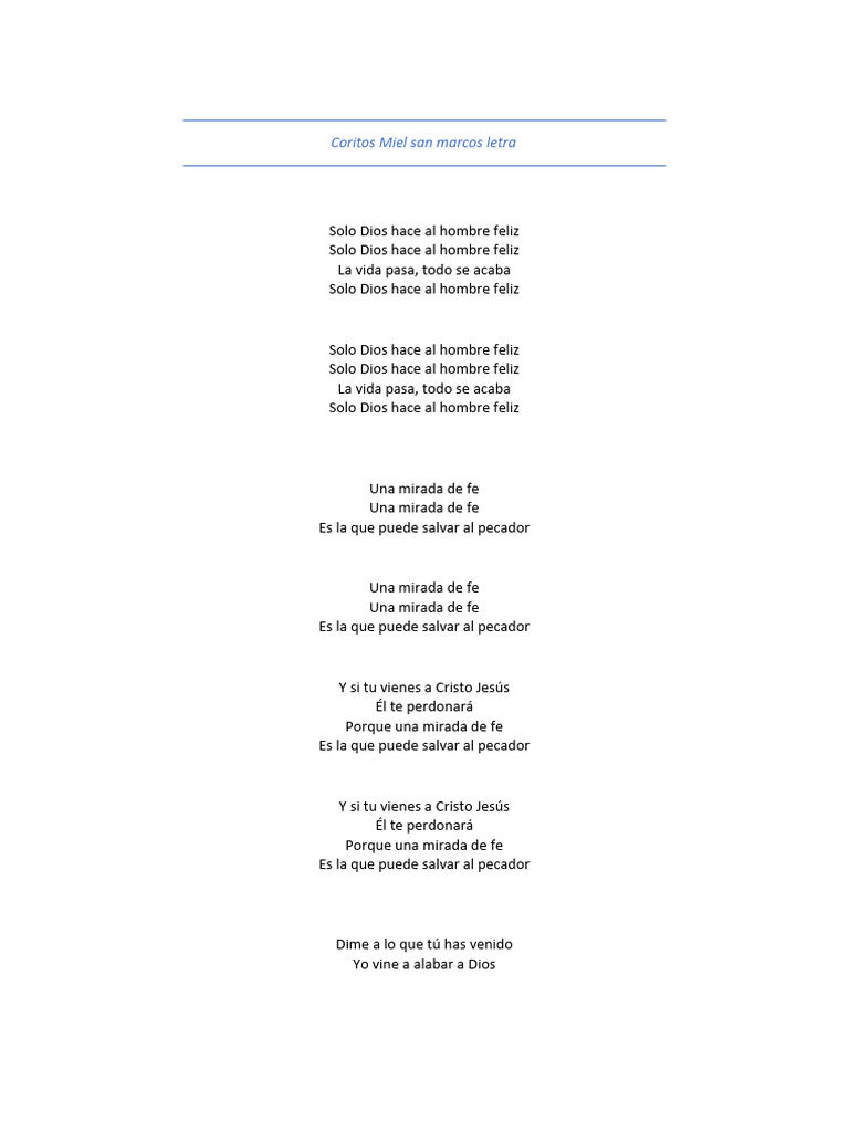 Coritos Miel San Marcos Letra | PDF | Pecado | Jesús
