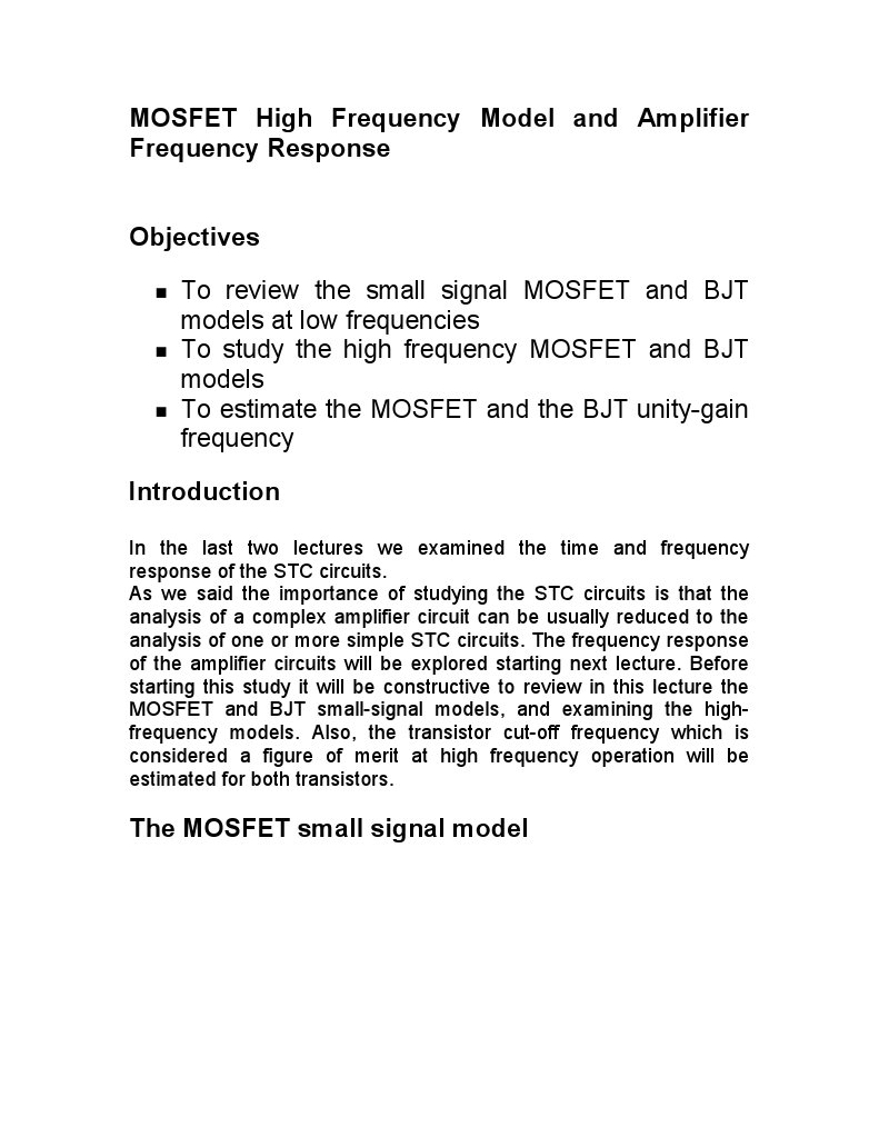 MOSFET High Frequency Model and Amplifier Frequency Response | PDF ...