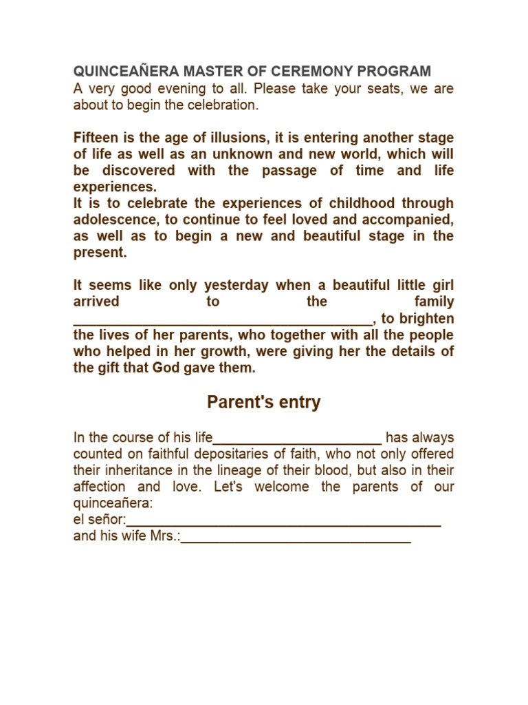 Alexandra Quinceañera Master of Ceremony Program | PDF