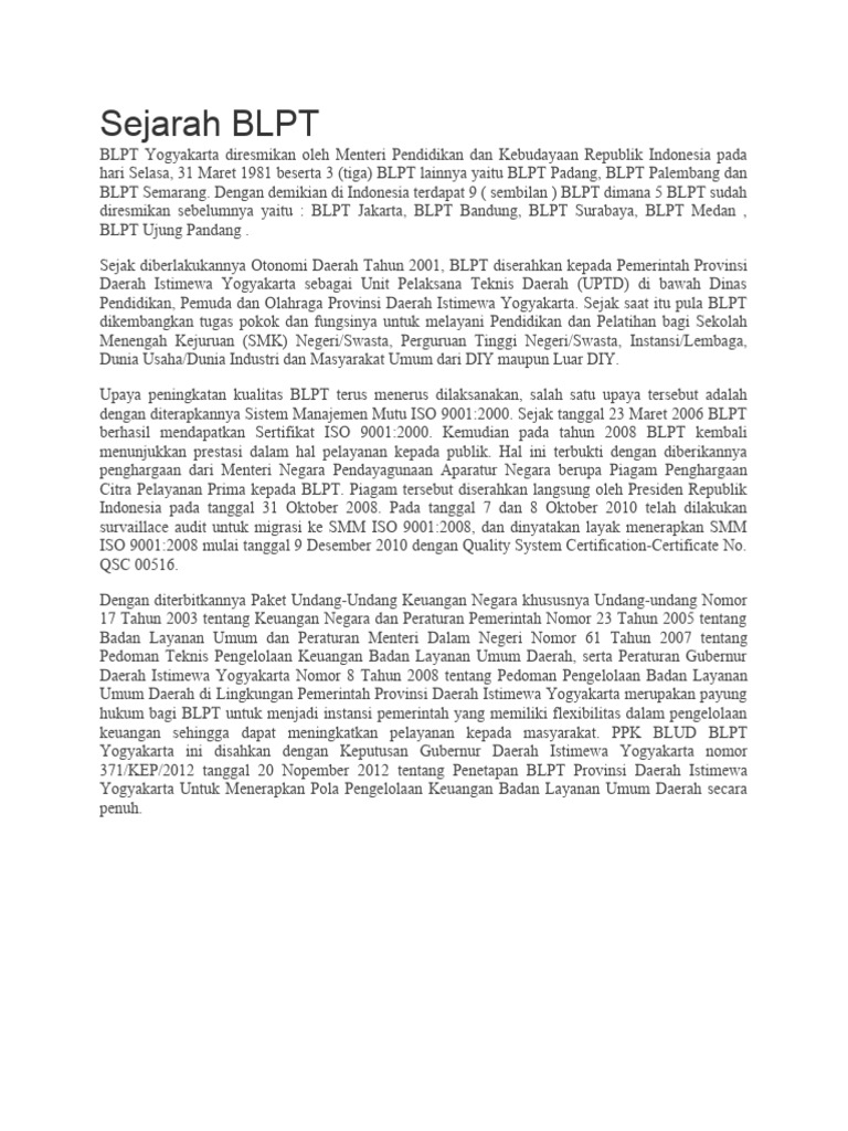 Sejarah BLPT | PDF