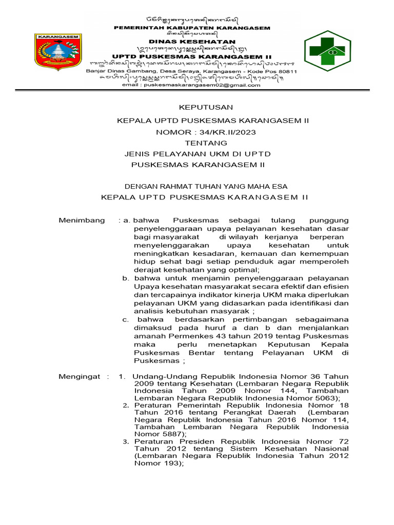 SK Jenis-Jenis Pelayanan Ukm | PDF