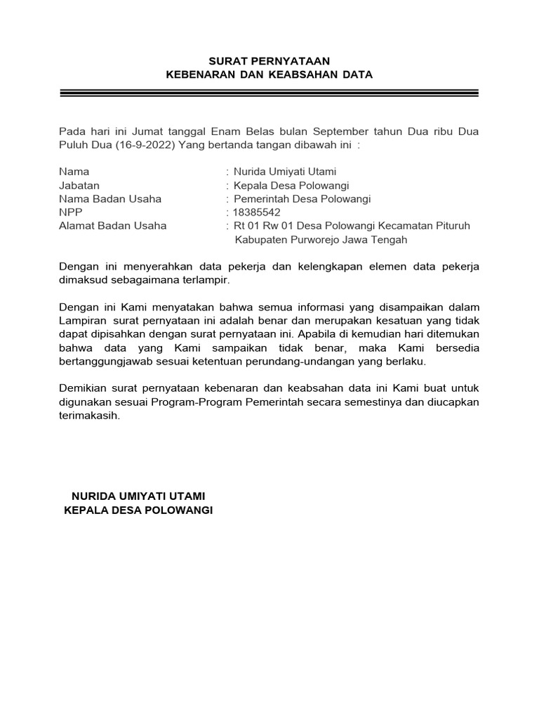 (Lampiran) Surat Pengkinian Data BSU 2022 | PDF