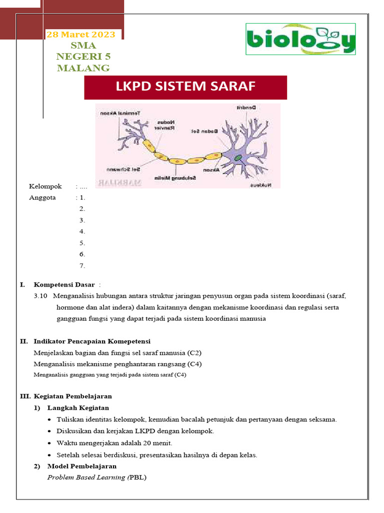 LKPD Sistem Saraf | PDF