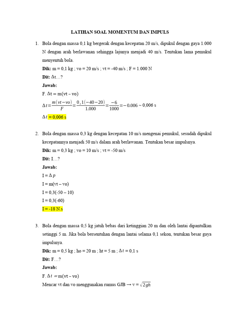 Latihan Soal Momentum Dan Impuls | PDF