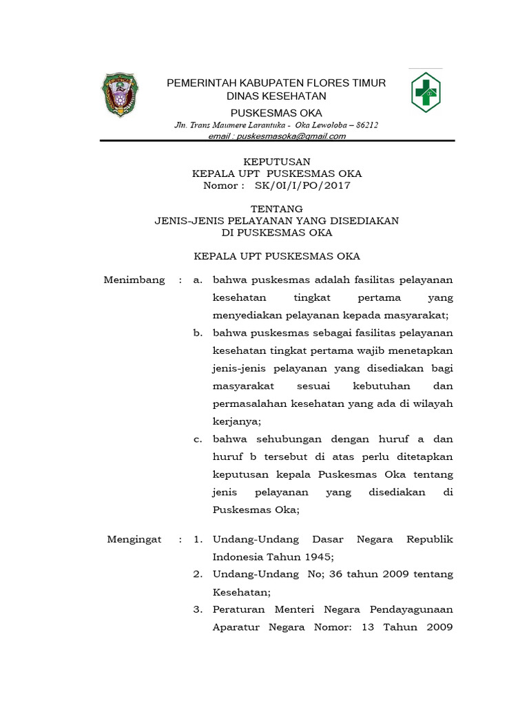 SK Tentang Jenis-Jenis Pelayanan NEW | PDF