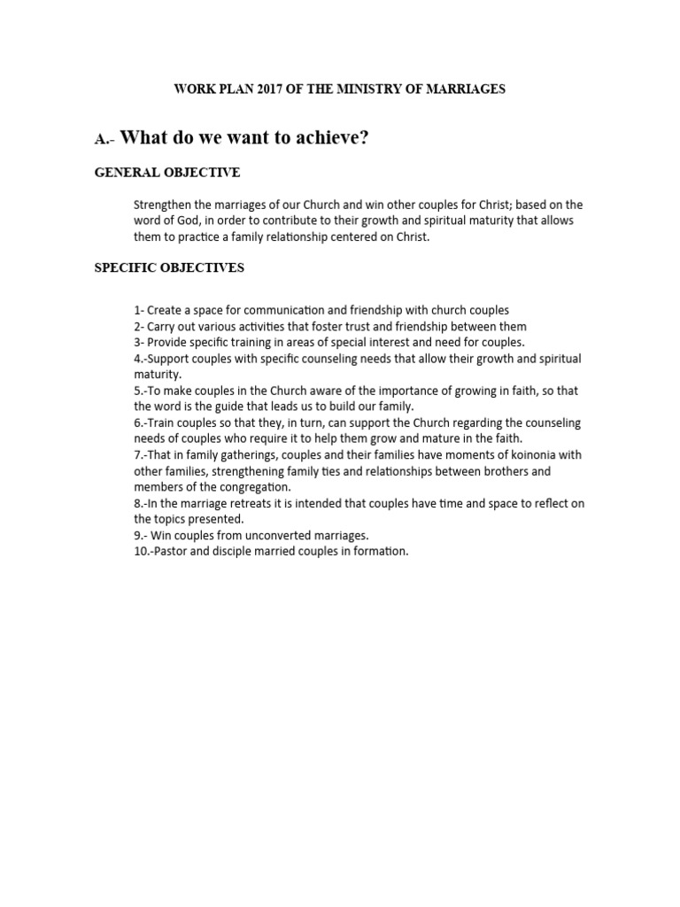 Marriage Ministry Work Plan | PDF | Marriage | Faith