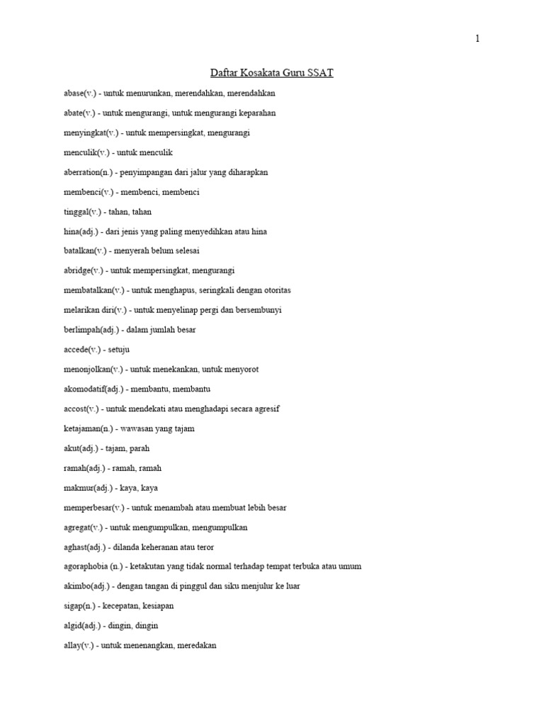Daftar Kosakata Master SSAT | PDF | Seni & Disiplin Bahasa