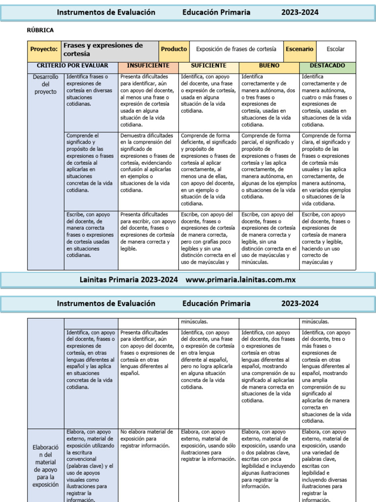 1er Grado Octubre - Instrumentos de Evaluación (2023-2024) | PDF