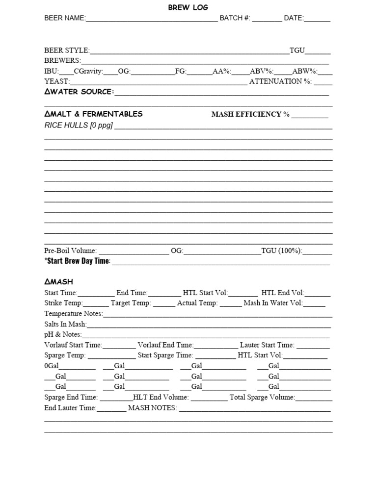 Comprehensive Brew Log Template | PDF | Brewing | Beer