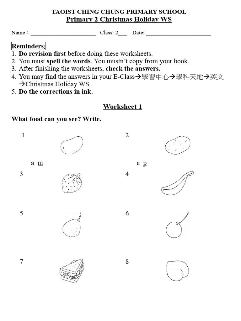 Primary 2 Christmas Holiday Worksheets | PDF