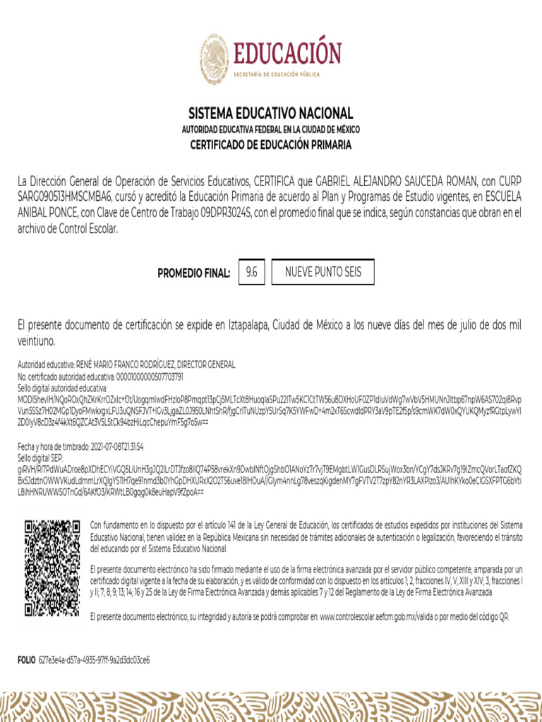 Certificado De Primaria En Linea