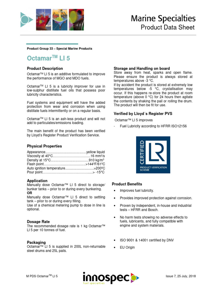 Octamar LI 5 PDS | PDF | Fuel Oil | Physical Sciences