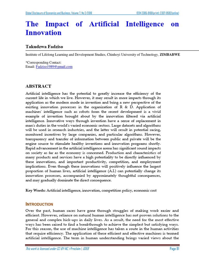 The Impact of Artificial Intelligence On Innovatio | PDF | Artificial Intelligence ...