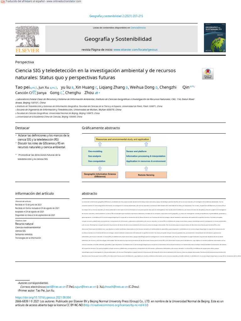 Ciencia SIG y Teledetección en La Investigación Ambiental y de Recursos Naturales - Status Quo y ...
