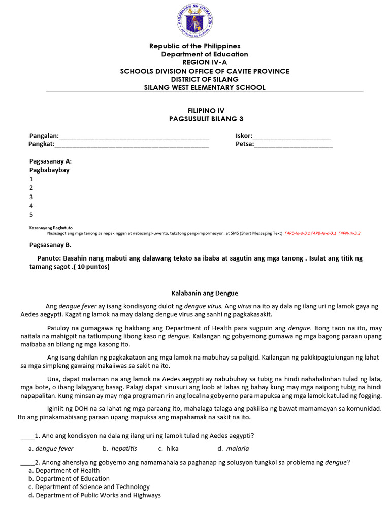 Q1fil4-Pagsusulit BLG 3 | PDF