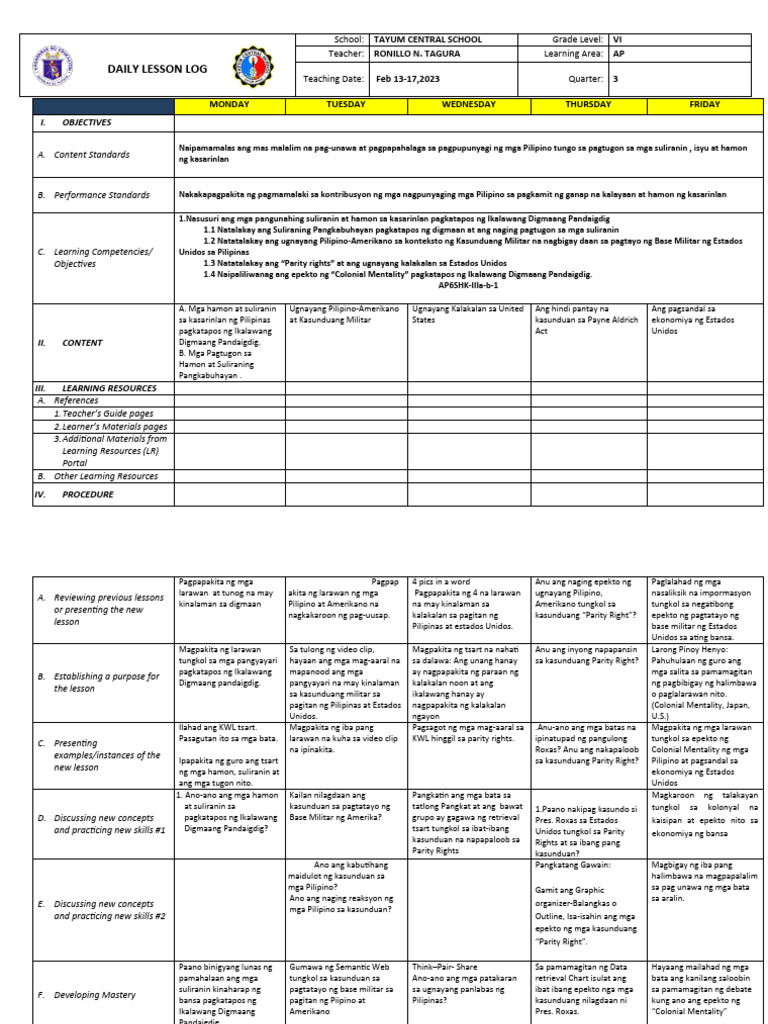 Ap 6 DLL Q3 WK 1 | PDF