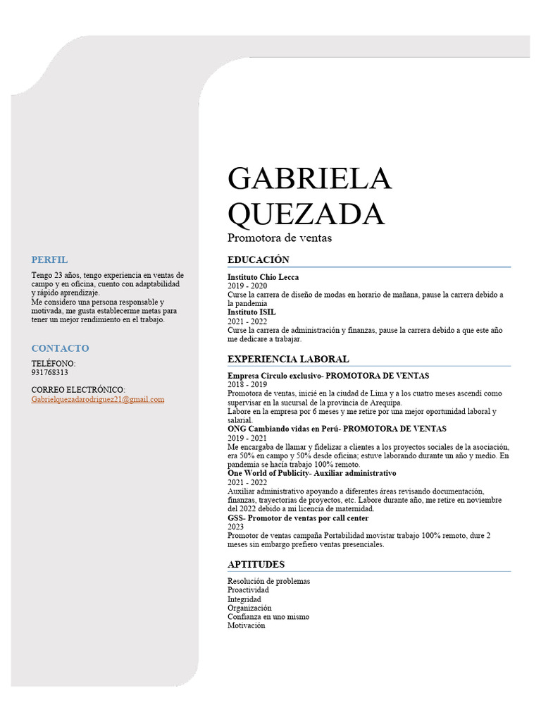 CV GABRIELA QUEZADA PV | PDF