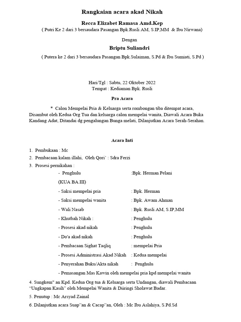 Rangkaian Acara Akad Nikah - 3 Lembar | PDF | Agama & Spiritualitas