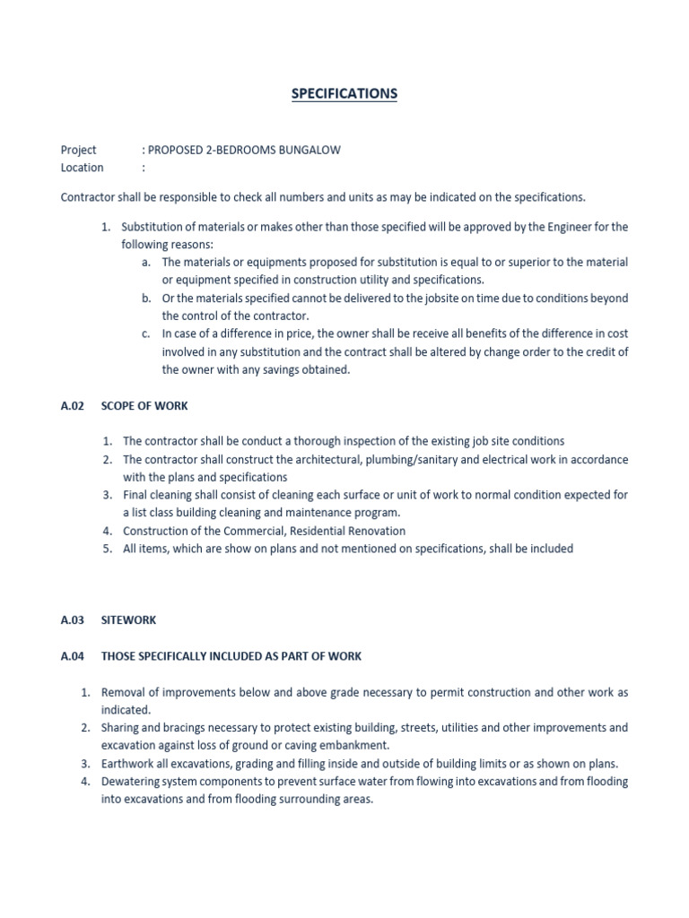 Building Specifications | Download Free PDF | Concrete | Plumbing