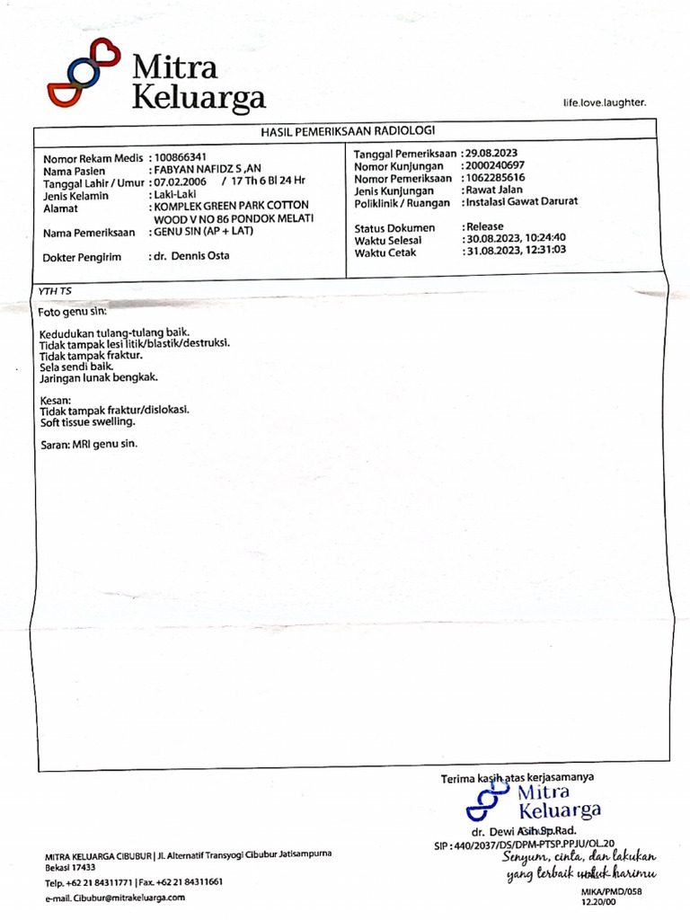 Hasil Radiologi Fabyan NS | PDF