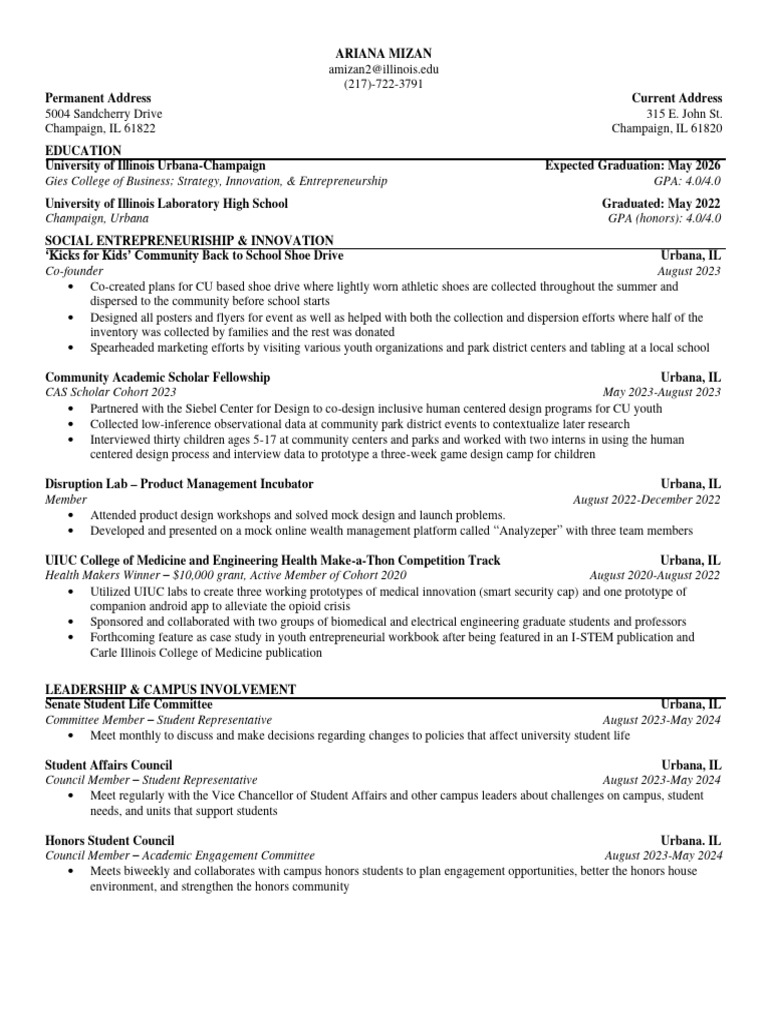 Ariana Mizan - Resume Fa2023 | PDF