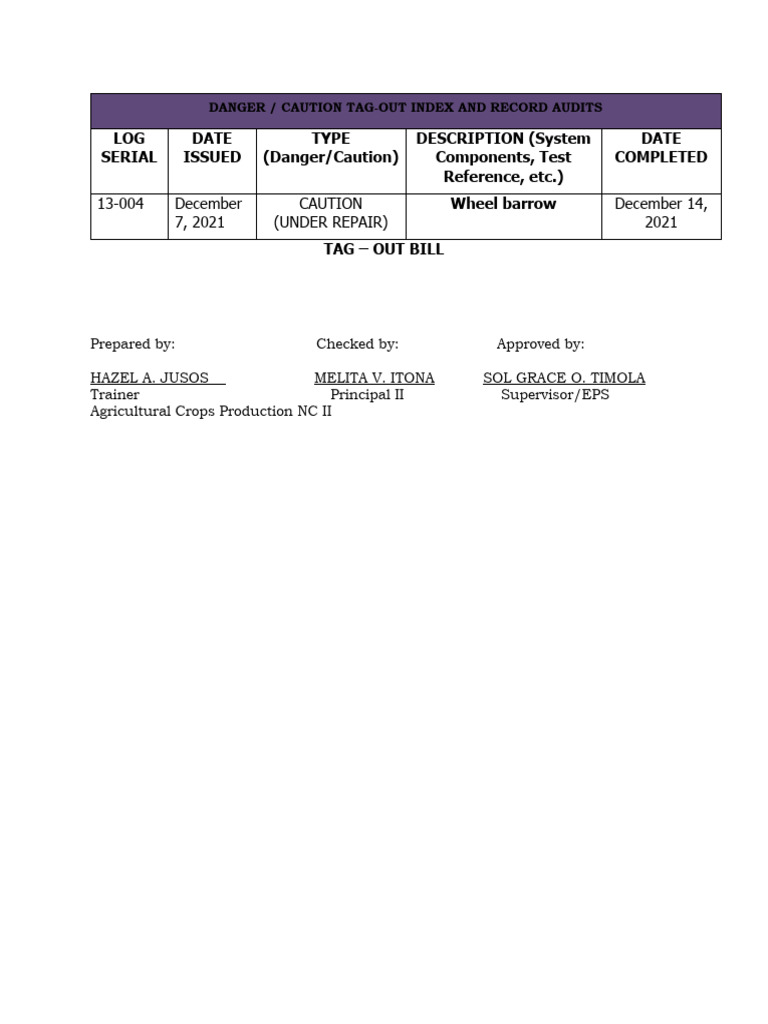 6 Tag Out Bill | PDF