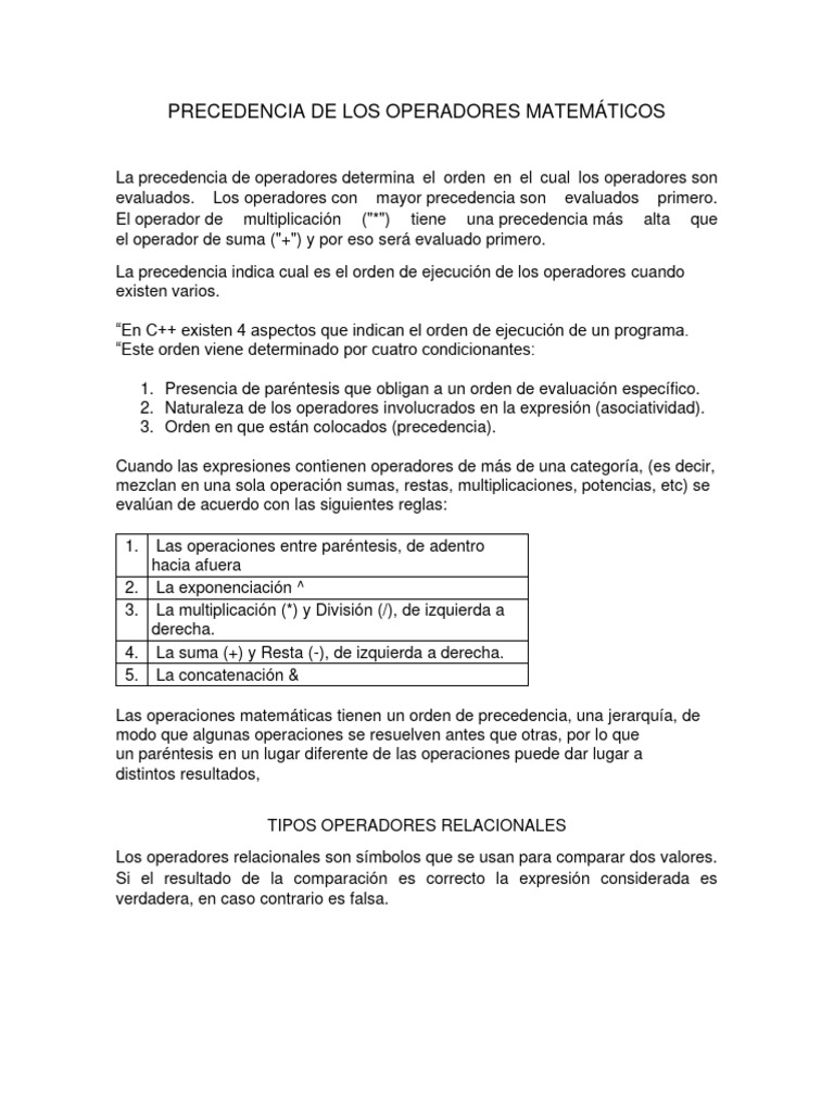 OPERADORES MATEMÁTICOS | PDF