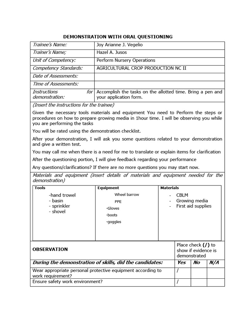 PTS 11 Demonstration With Oral Questioning | PDF