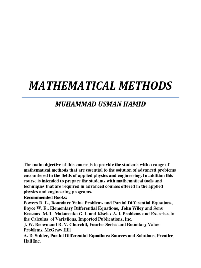 Mathematical Methods: Muhammad Usman Hamid | PDF | Partial Differential Equation | Differential ...