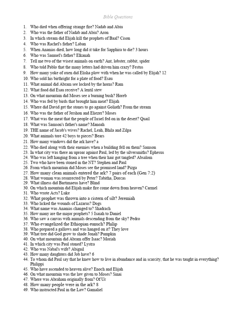 100 Bible Questions | PDF | Paul The Apostle | Elijah