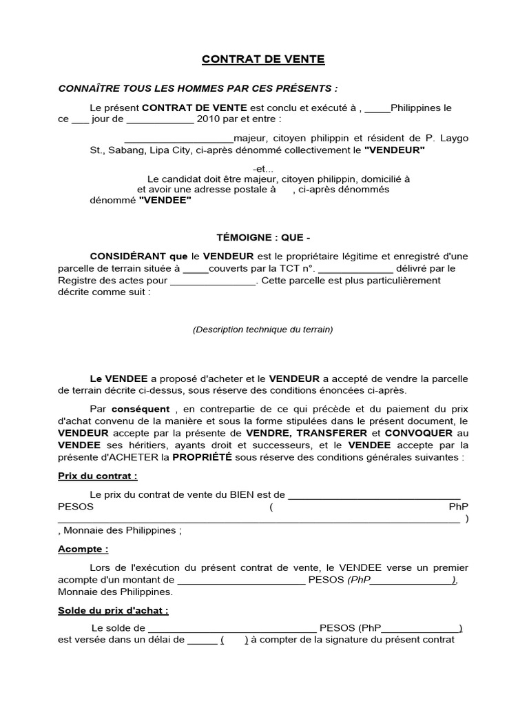 Modèle de Contrat de Vente | PDF | Sodles | Impôts