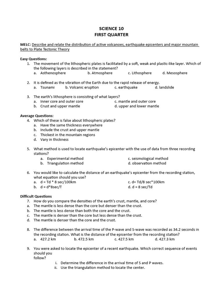 Science 10 1STQTR Melc Questions | PDF