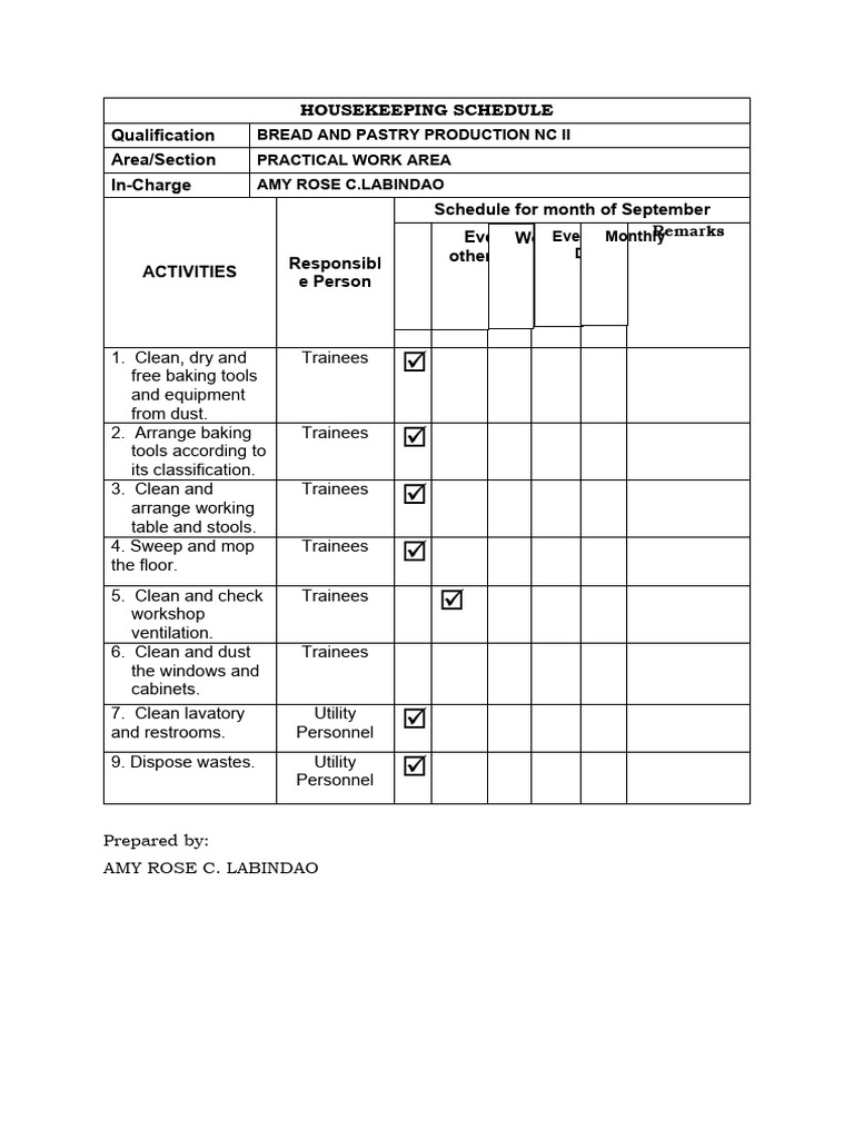 Housekeeping-Schedule - BPP | PDF