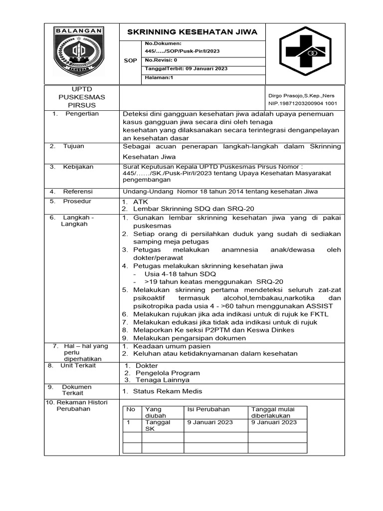 Sop Skrining Kesehatan Jiwa | PDF