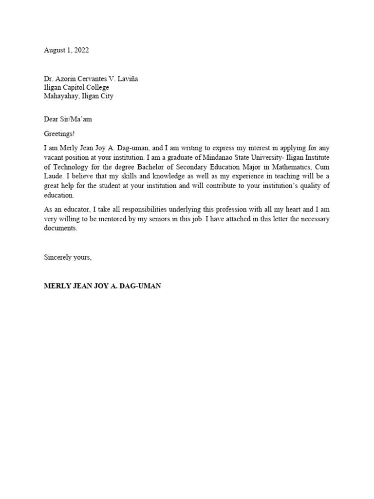 Icc Application Letter | PDF