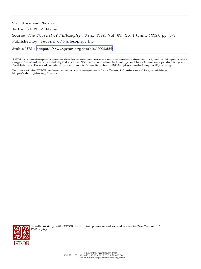 W.V. Quine - Structure and Nature | PDF | Theory | Naturalism (Philosophy)