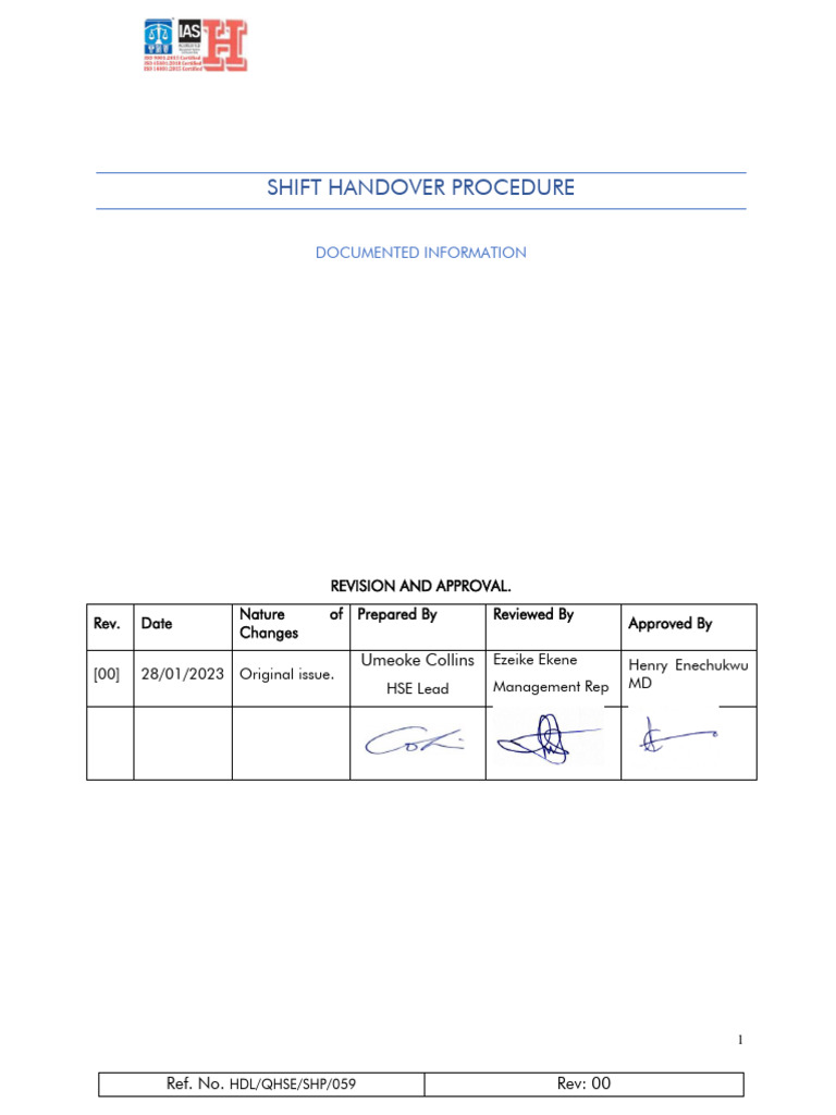 3.3 Hoechy Shift Handover Policy | PDF