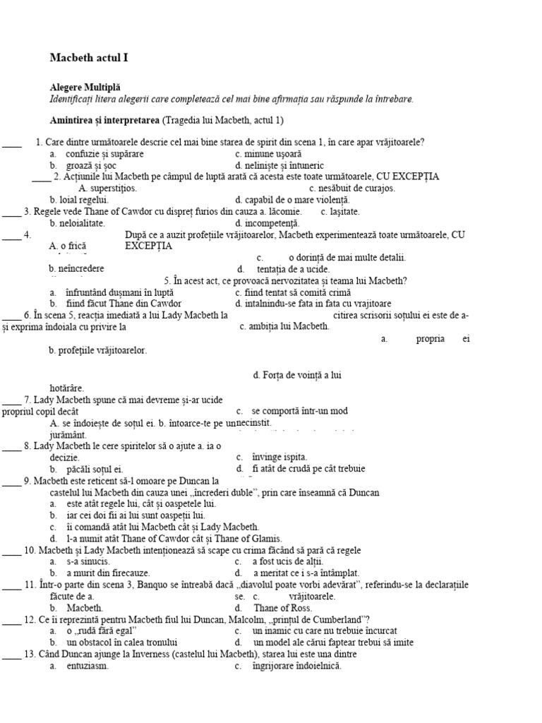 Test Macbeth Act I | PDF | Macbeth | Scottish People
