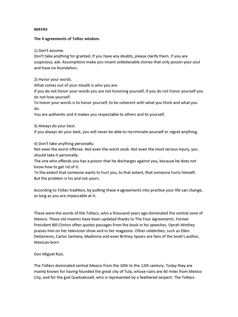 Four Agreements of Toltec Wisdom | PDF | Social Science