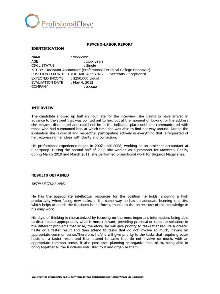 Example of A Psycho-Labor Report | PDF | Methodology | Interpersonal ...