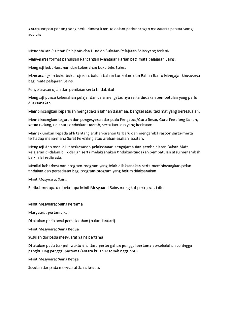 Intipati Mesyuarat Panitia Sains | PDF