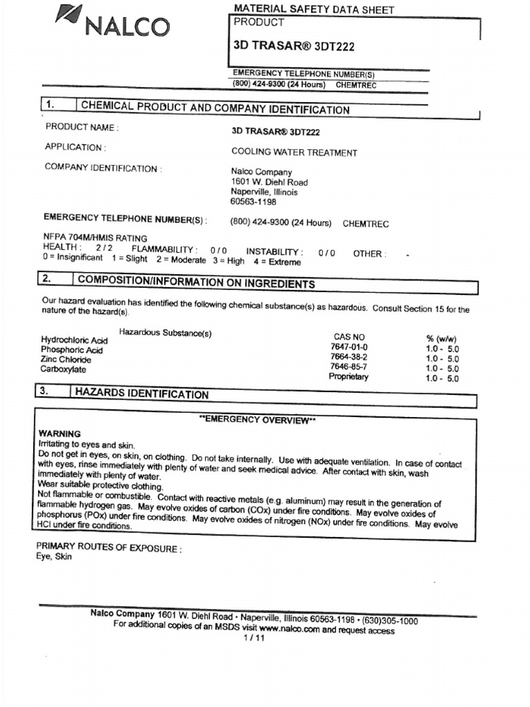 MSDS Nalco@3DT222 | PDF