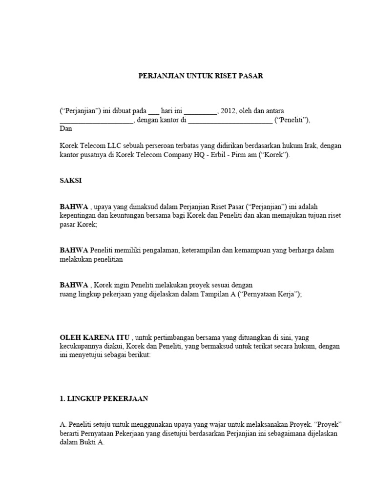 Perjanjian Riset Pasar | PDF