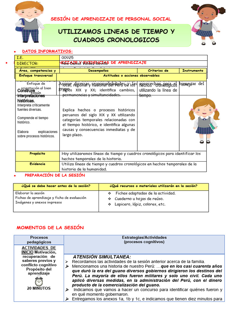 SESIÓN DE APRENDIZAJE LINEAS DE TIEMPO PS. | PDF | Evaluación | Aprendizaje