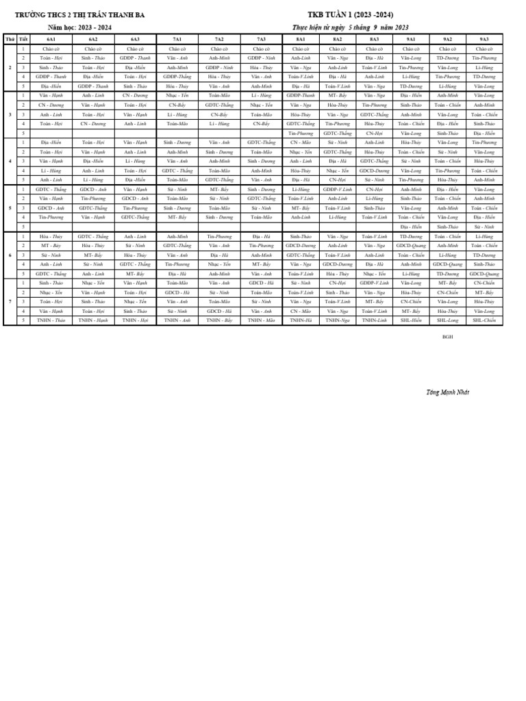 TKB tuần 2 - 2023 - 2024 | PDF
