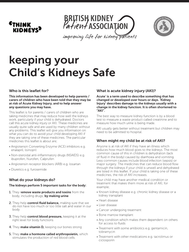 Keeping Your Kidneys Safe Children Printout | Download Free PDF ...
