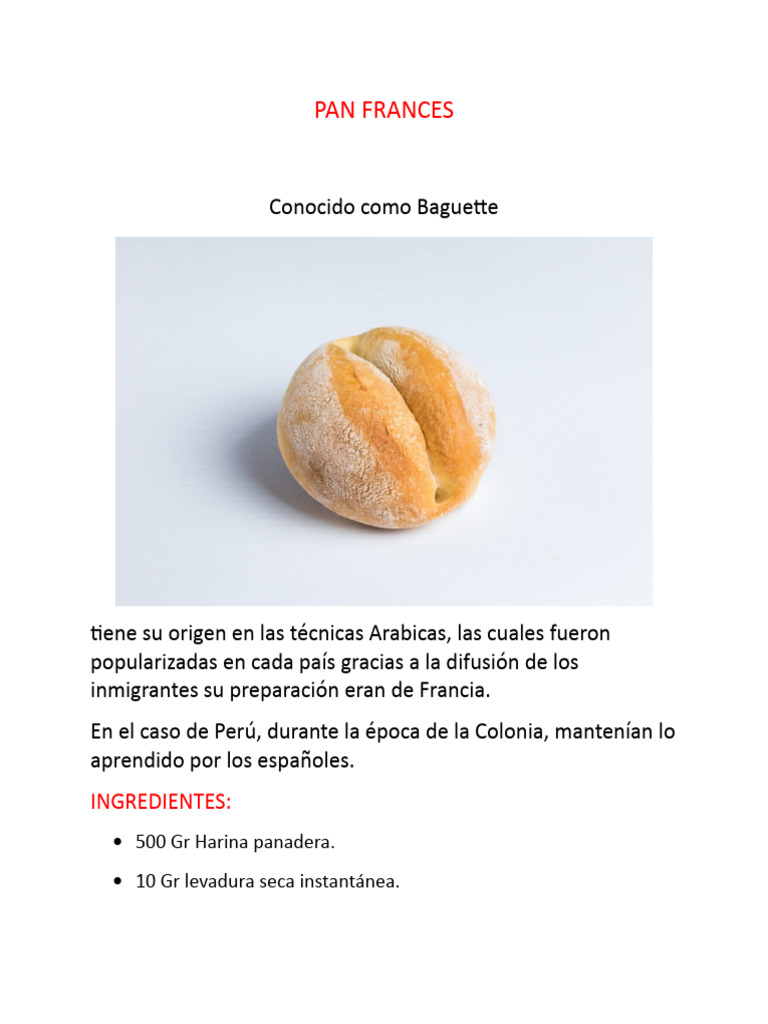 Calorías del Pan Francés Peruano | PDF