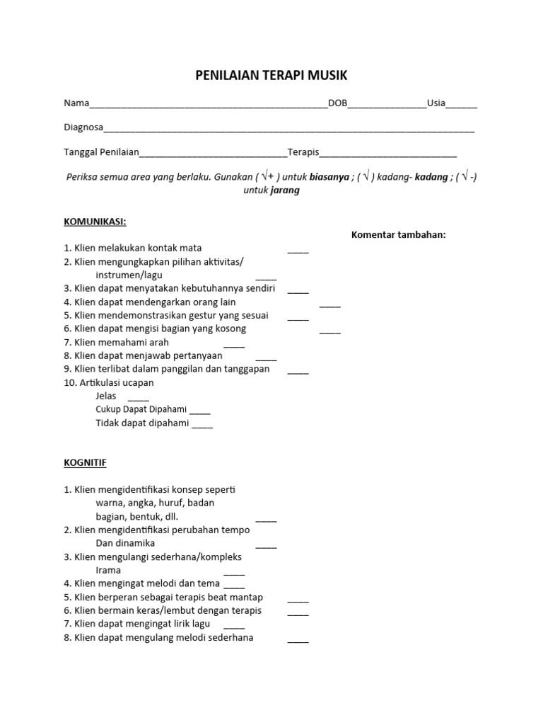 Formulir Penilaian TERAPI MUSIK | PDF