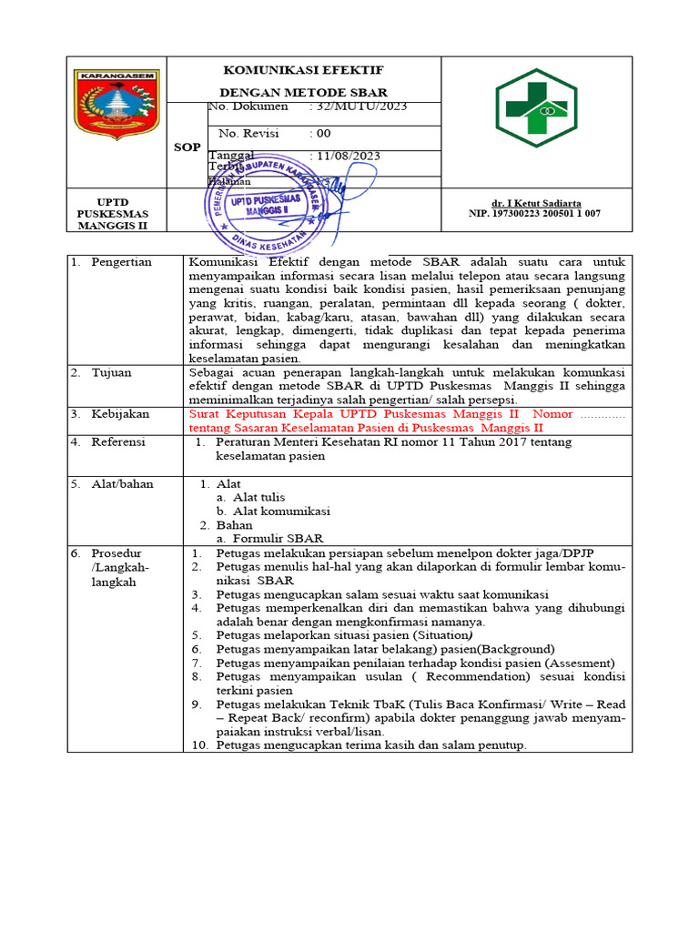 Sop Sbar Revisi | PDF