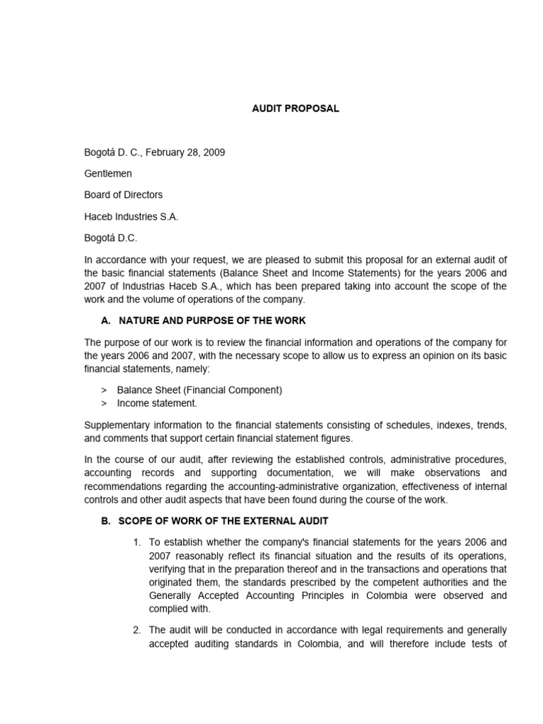 Audit Proposal Model | PDF | Audit | Internal Control